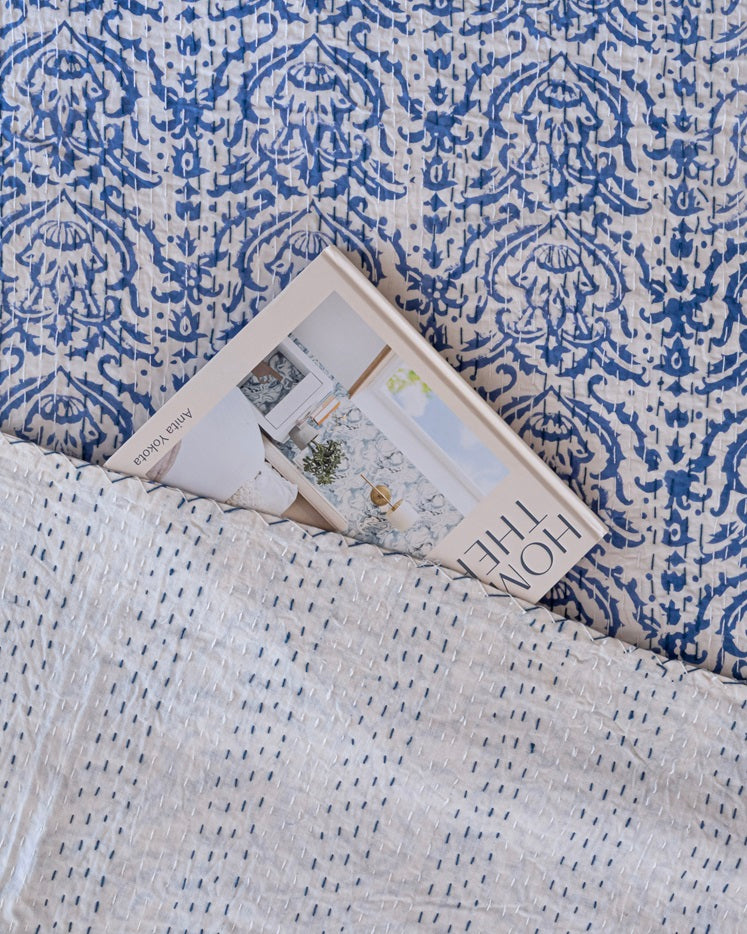 Neel Threads – Indigo Handmade Bedspread with Block Print | Poppy Dream